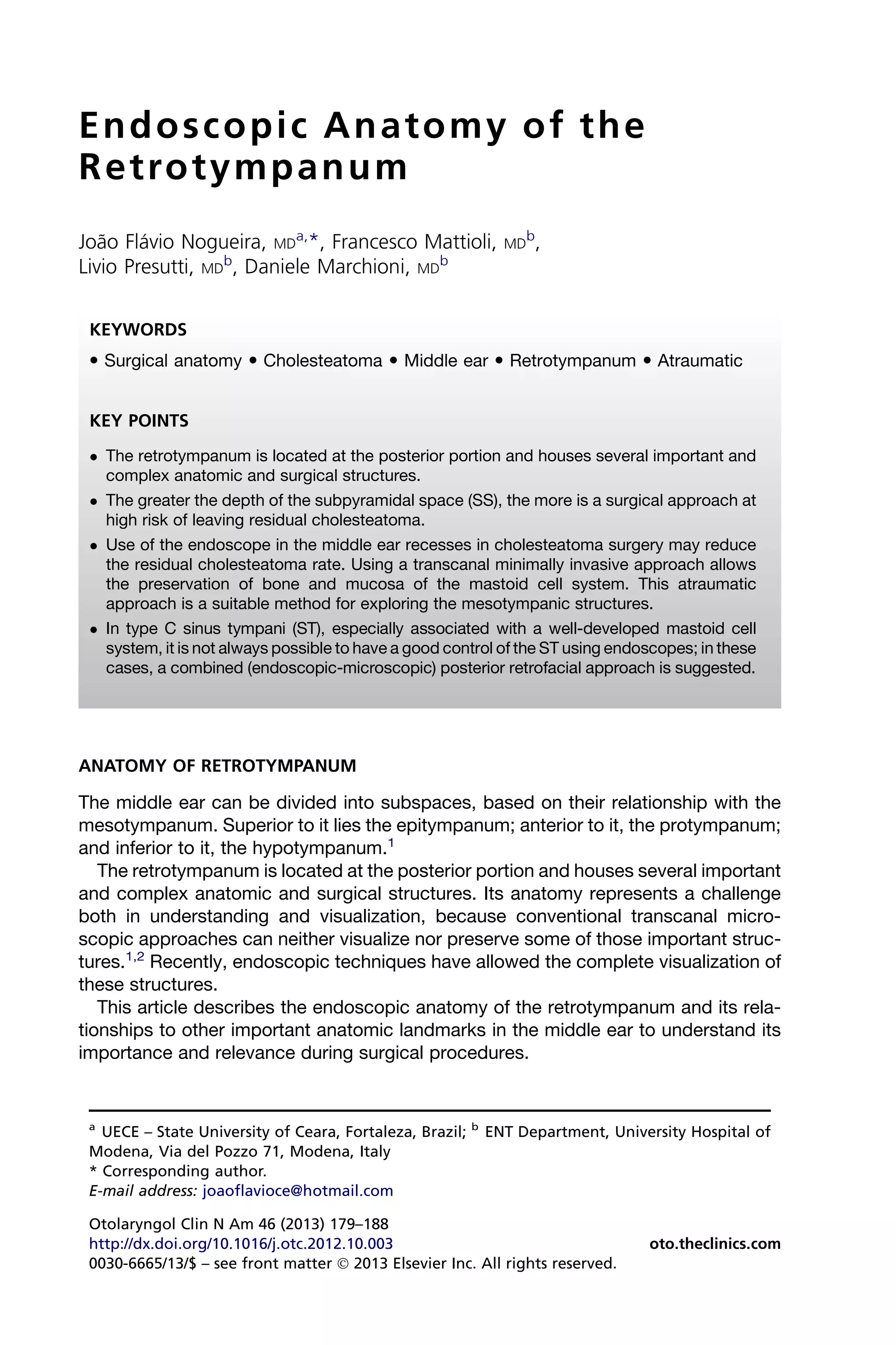 Endoscopic anatomy of Retrotympanum; Middle ear | PDF | Ear, Nose and ...