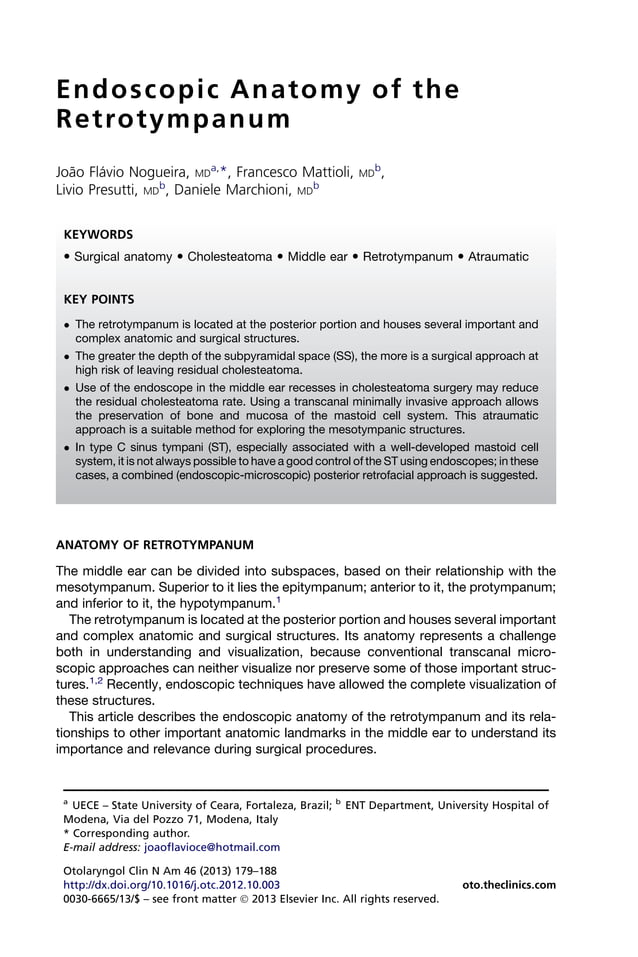 Endoscopic anatomy of Retrotympanum; Middle ear | PDF | Ear, Nose and ...