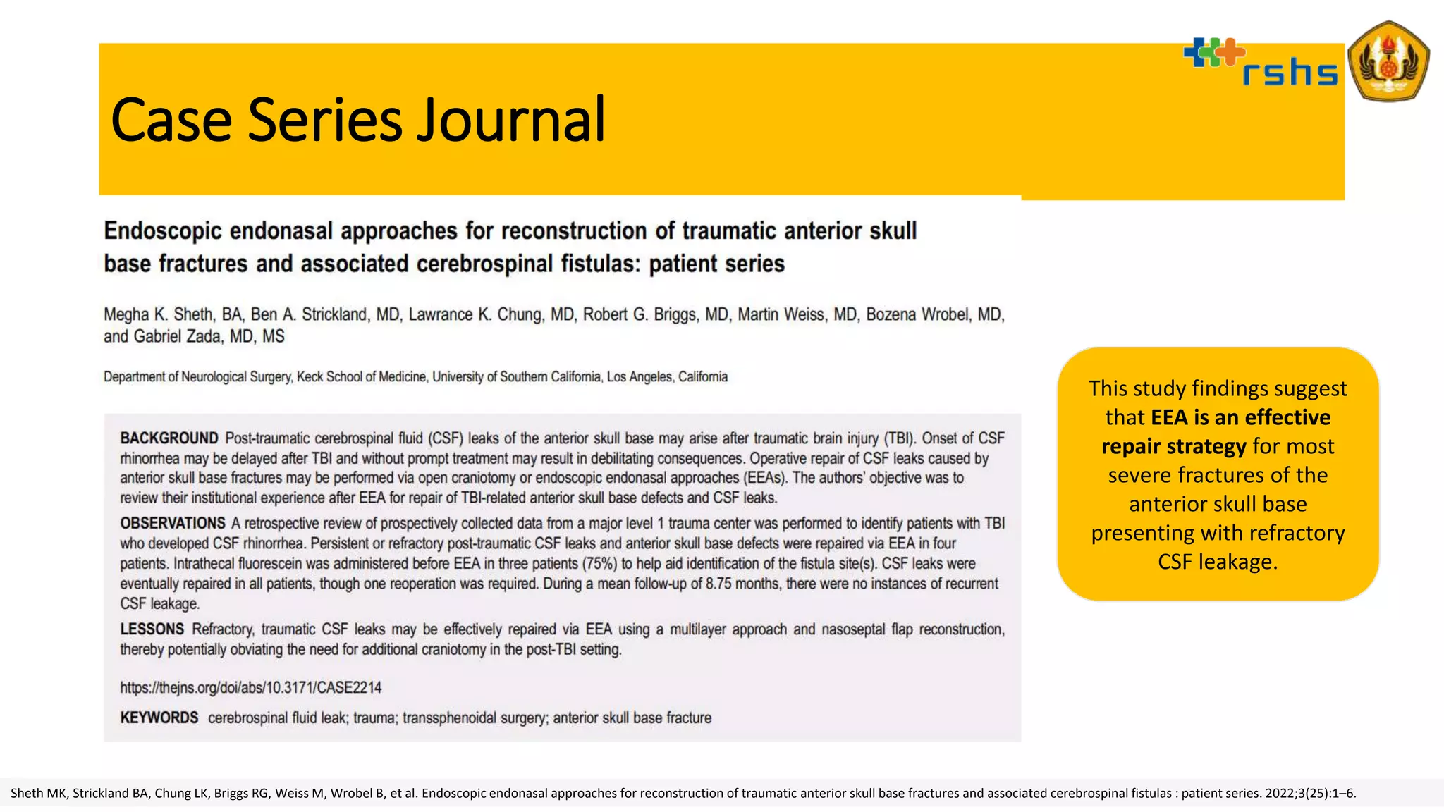 Endoscopic endonasal approaches for reconstruction of traumatic ...
