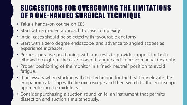 Endoscopic middle ear surgery | PPTX | Ear, Nose and Throat Conditions ...