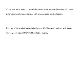 Endoscopic Spine Surgery by Dr Susmit Naskar | PDF