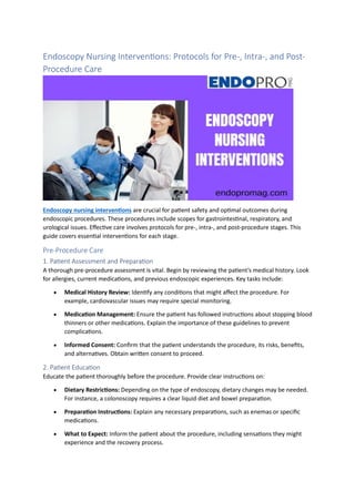 Endoscopy Nursing Interventions: Protocols for Pre-, Intra-, and Post | PDF