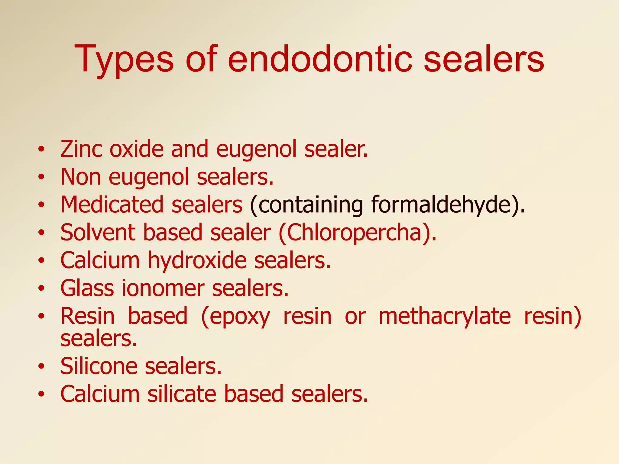 Endodontic sealers a summary and a quick review | PPTX