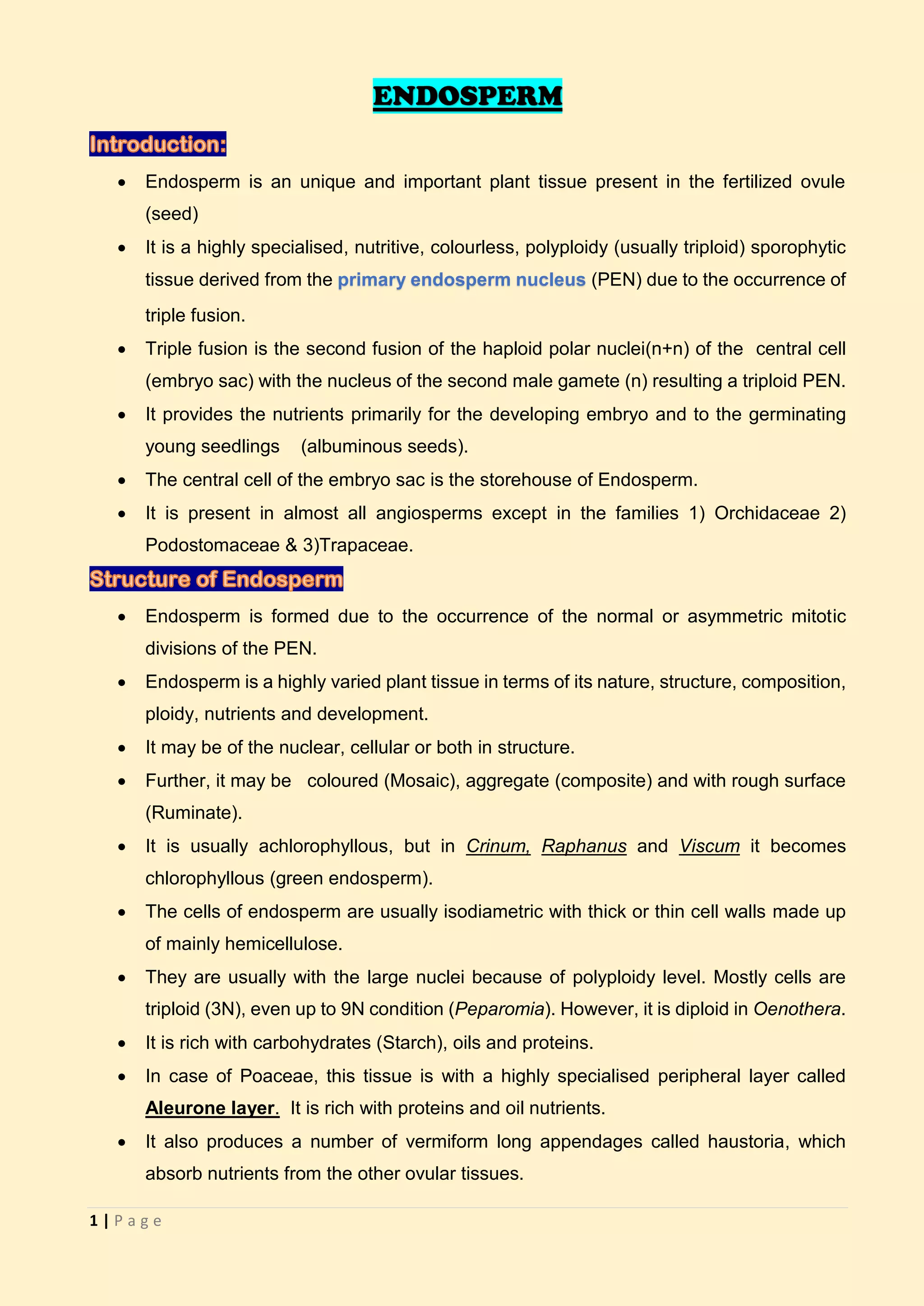 Endosperm in Angiosperms | PDF