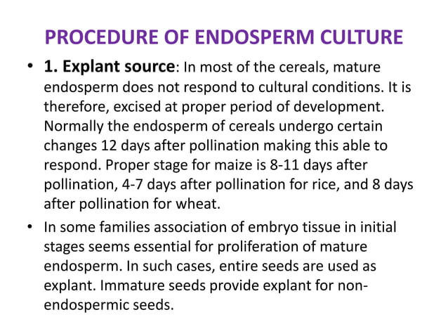 Endosperm culture and somatic embryogenesis | PPTX | Gardening | Home ...