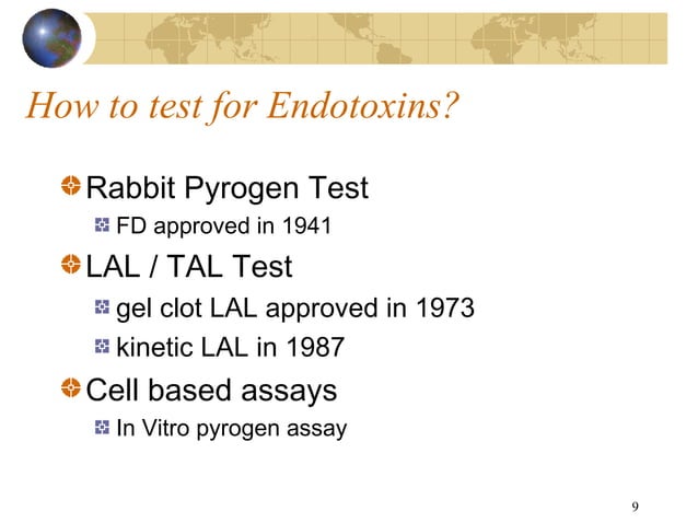 Bacterial Endotoxin Test | PPT | Chemistry | Science
