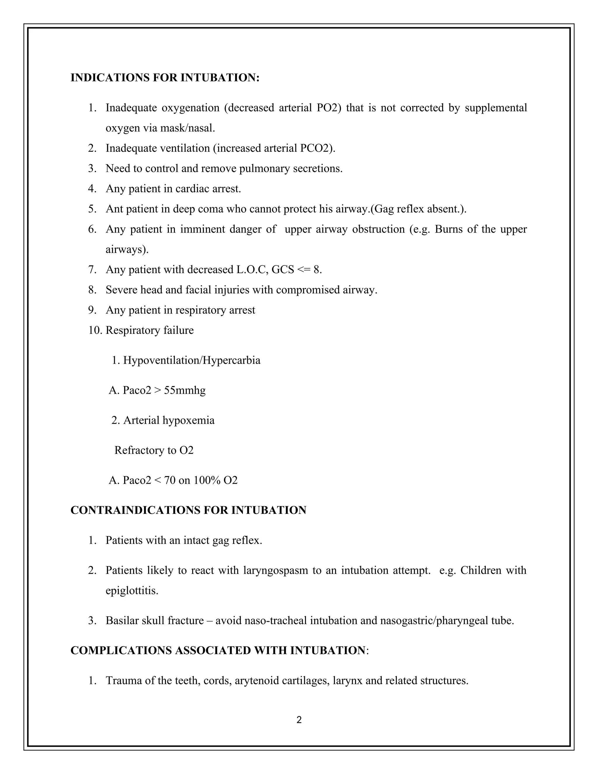 ENDOTRACHEAL INTUBATION ,INDICATION, PROCEDURE | DOCX