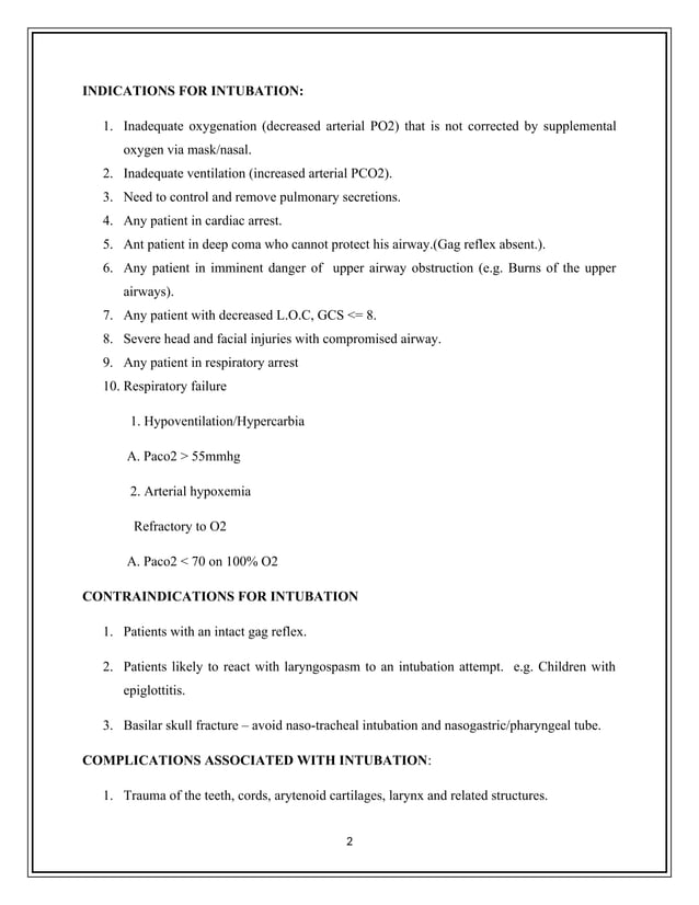 ENDOTRACHEAL INTUBATION ,INDICATION, PROCEDURE | DOCX