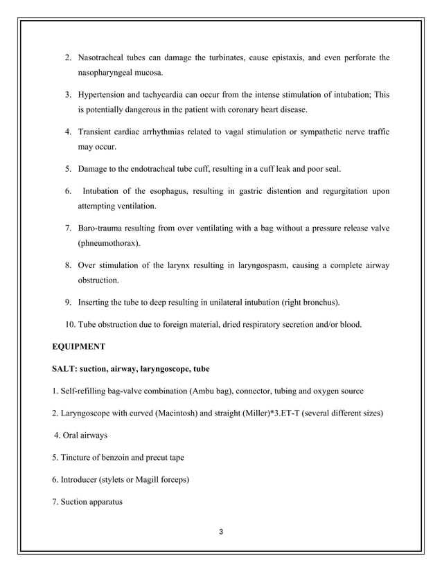 ENDOTRACHEAL INTUBATION ,INDICATION, PROCEDURE | DOCX