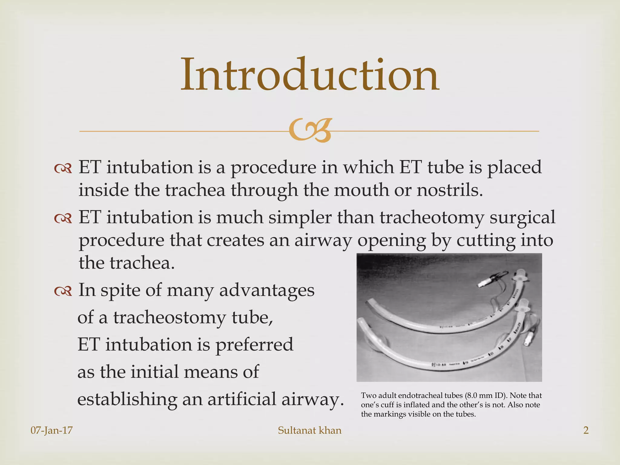 Endotracheal intubation, indications, complications. | PPTX