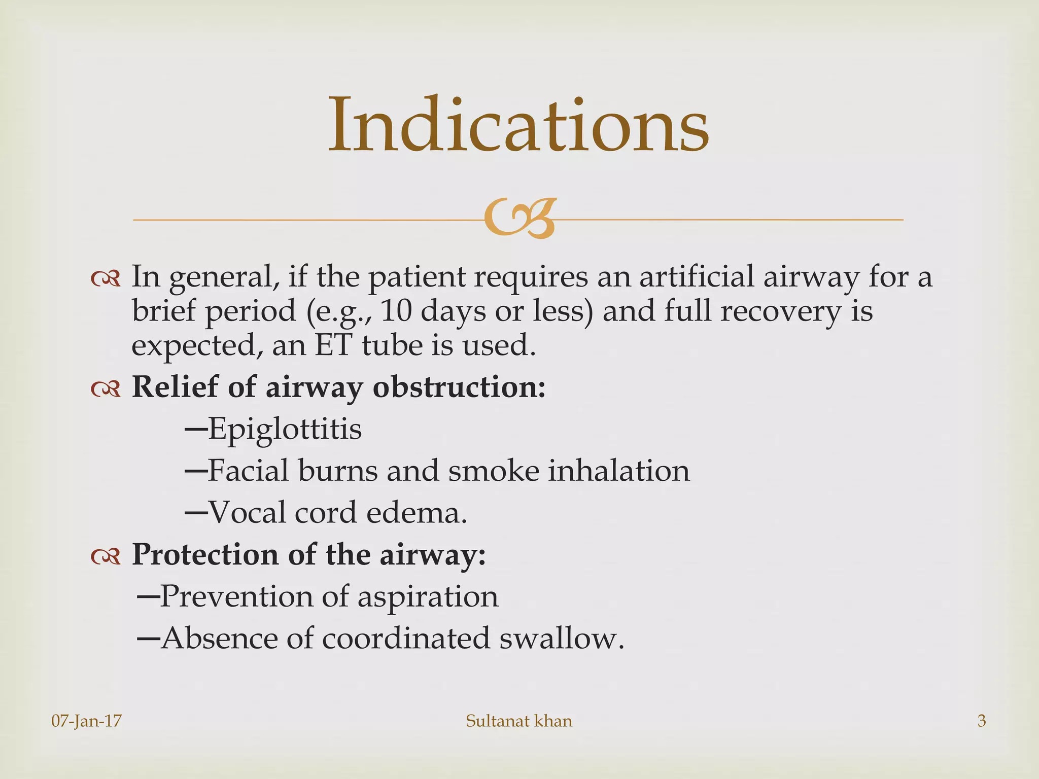 Endotracheal intubation, indications, complications. | PPTX