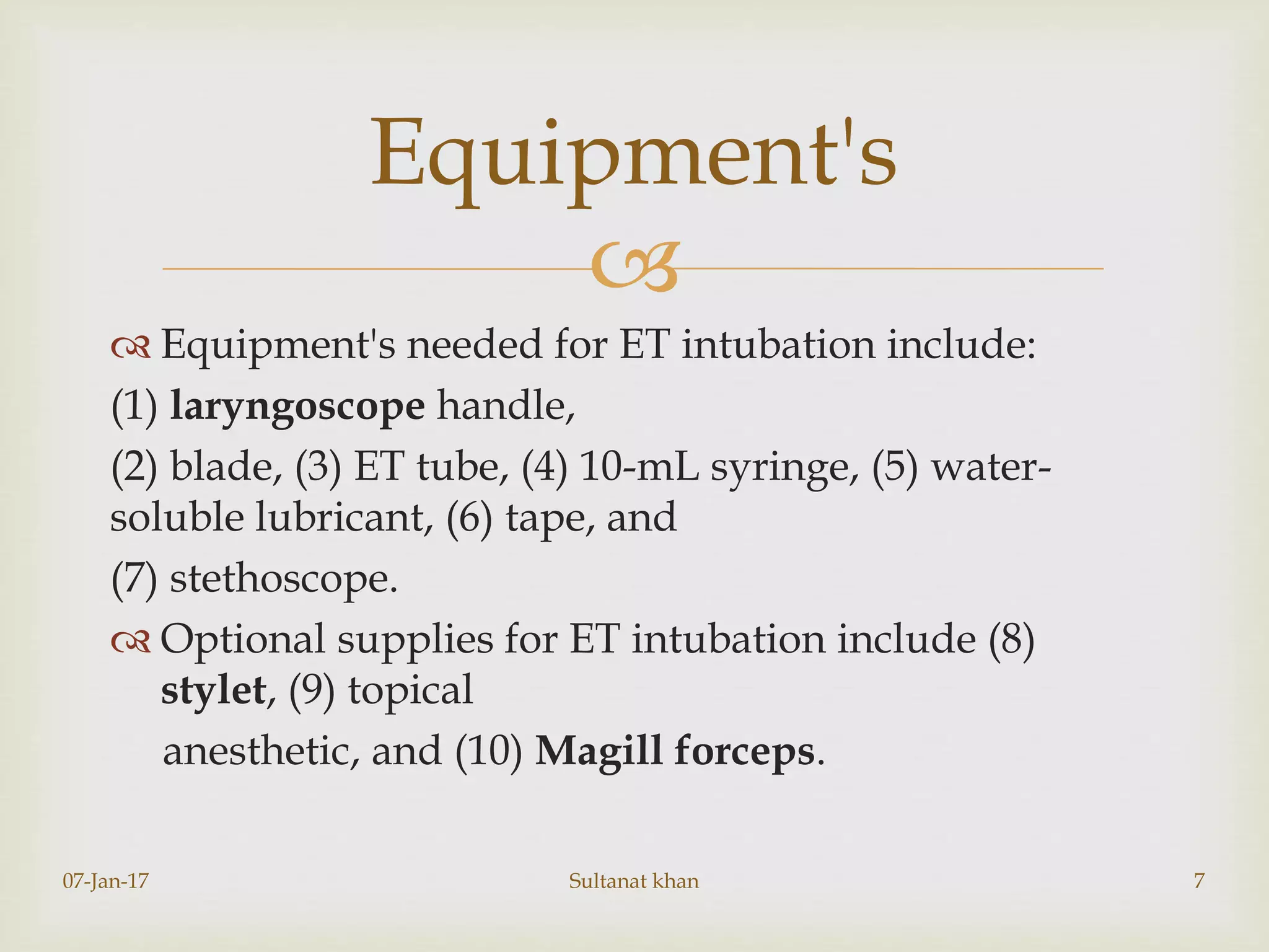 Endotracheal intubation, indications, complications. | PPTX
