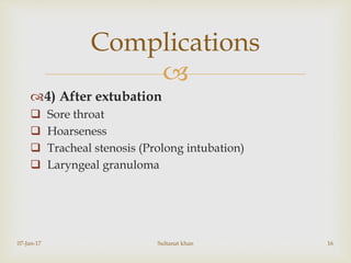Endotracheal intubation, indications, complications. | PPTX