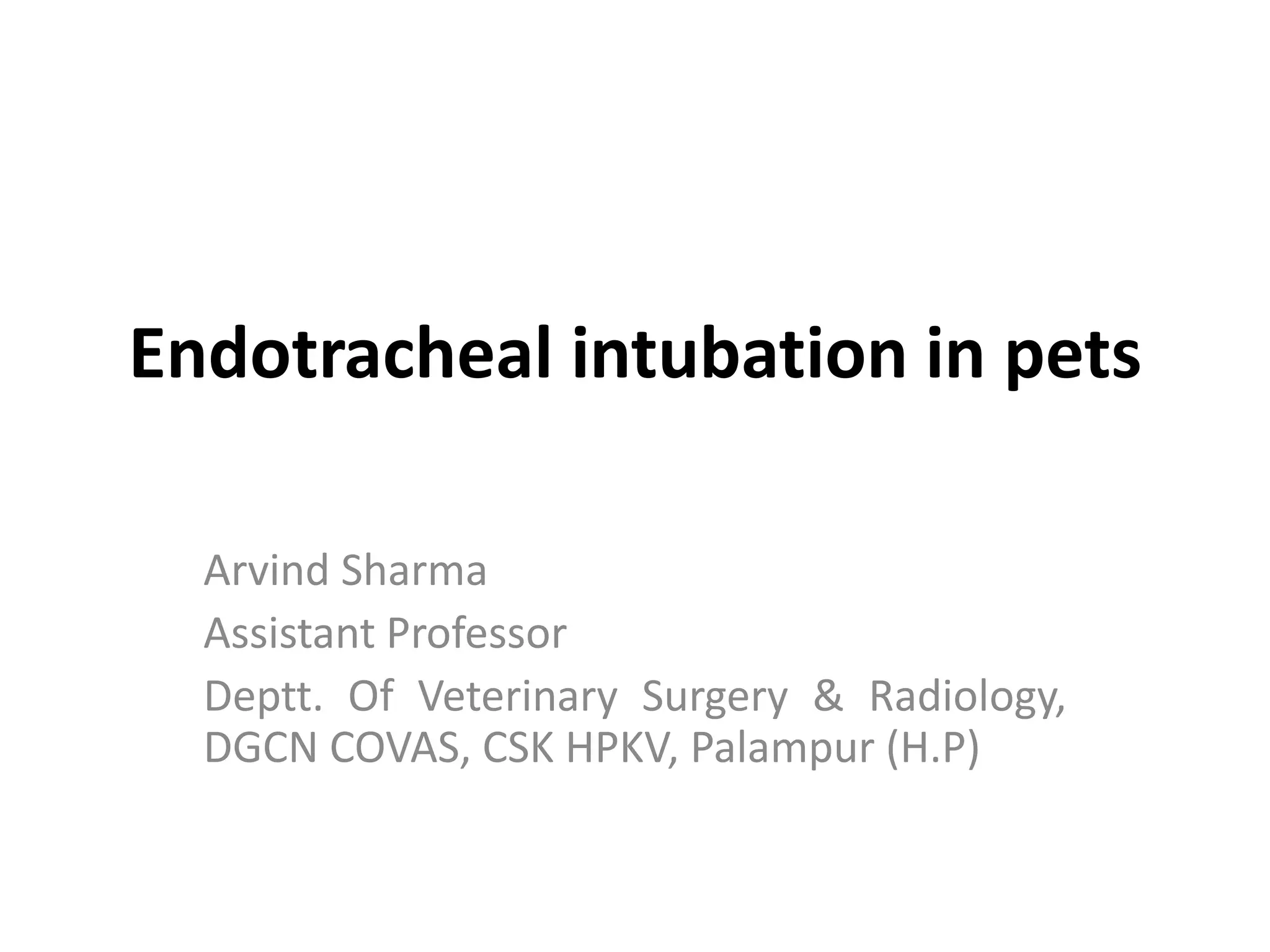 Endotracheal intubation in pets | PPTX