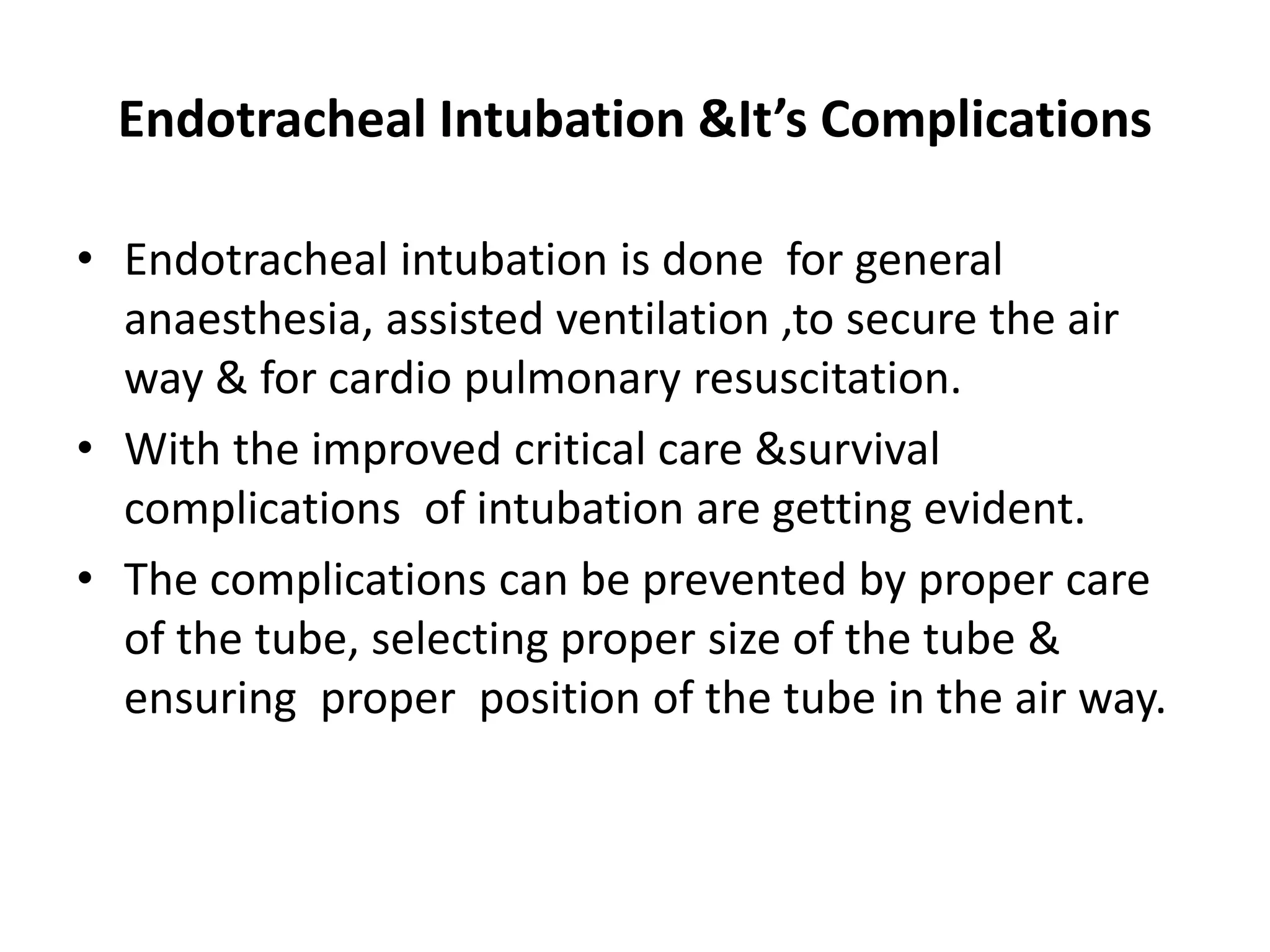 Endotracheal intubation & its complications | PPTX