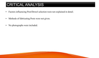 Rehabilitation of endodontically treated teeth : Post & Core | PPTX