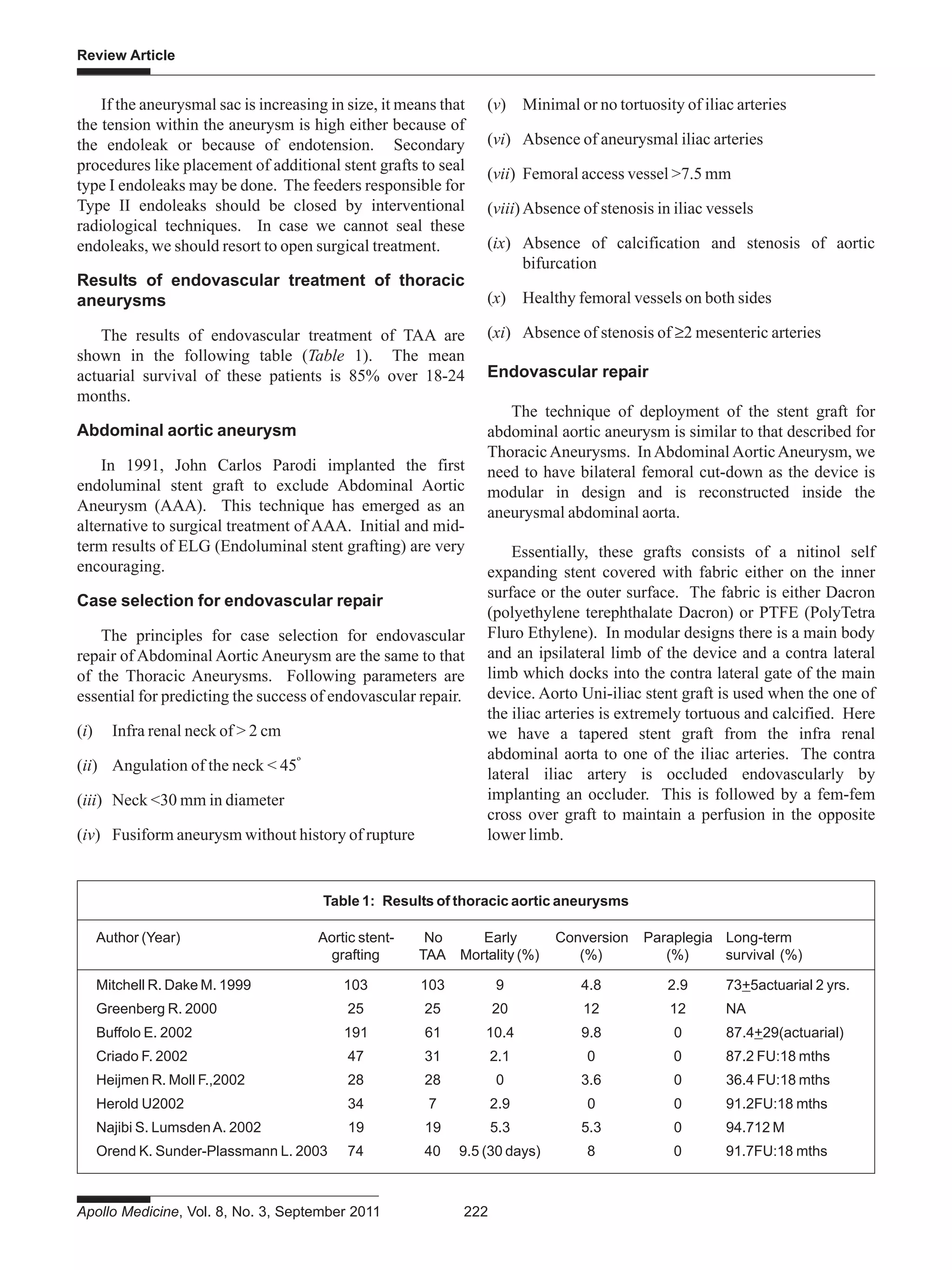 Endovascular repair of thoracic and abdominal aortic aneurysms | PDF
