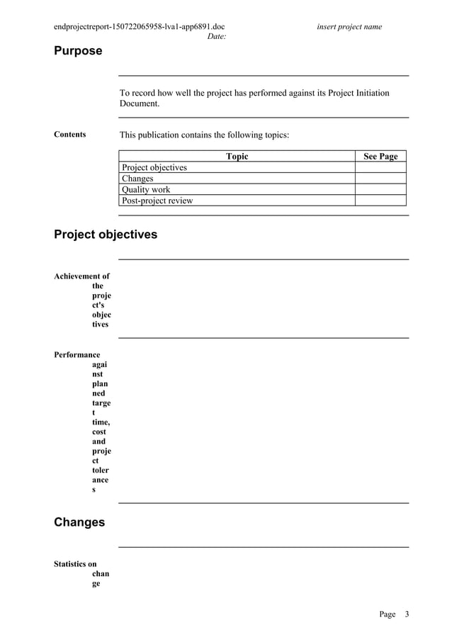 Prince 2, project managment Document End project report | PDF