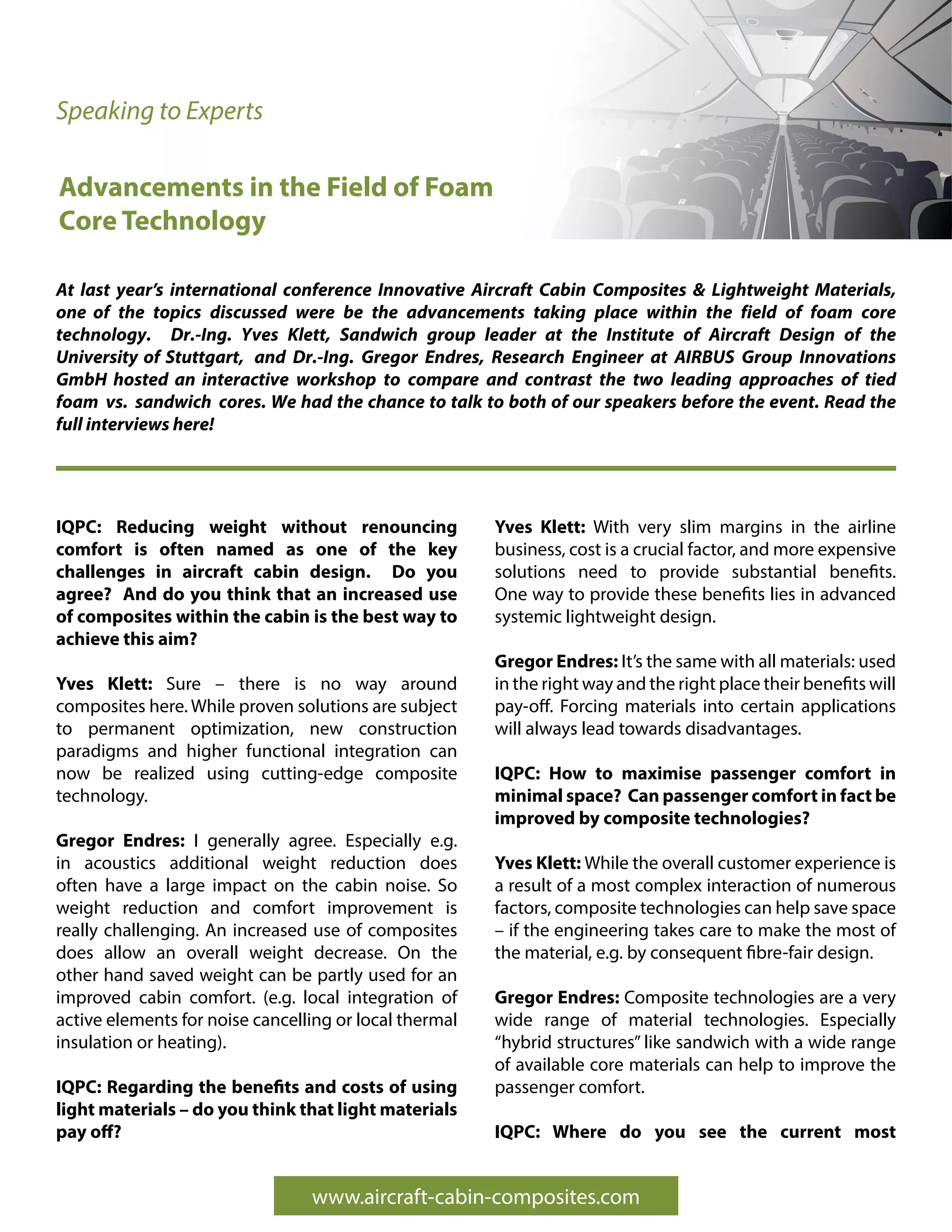 AIRBUS and University of Stuttgart debate: Tied foam vs. sandwich cores ...