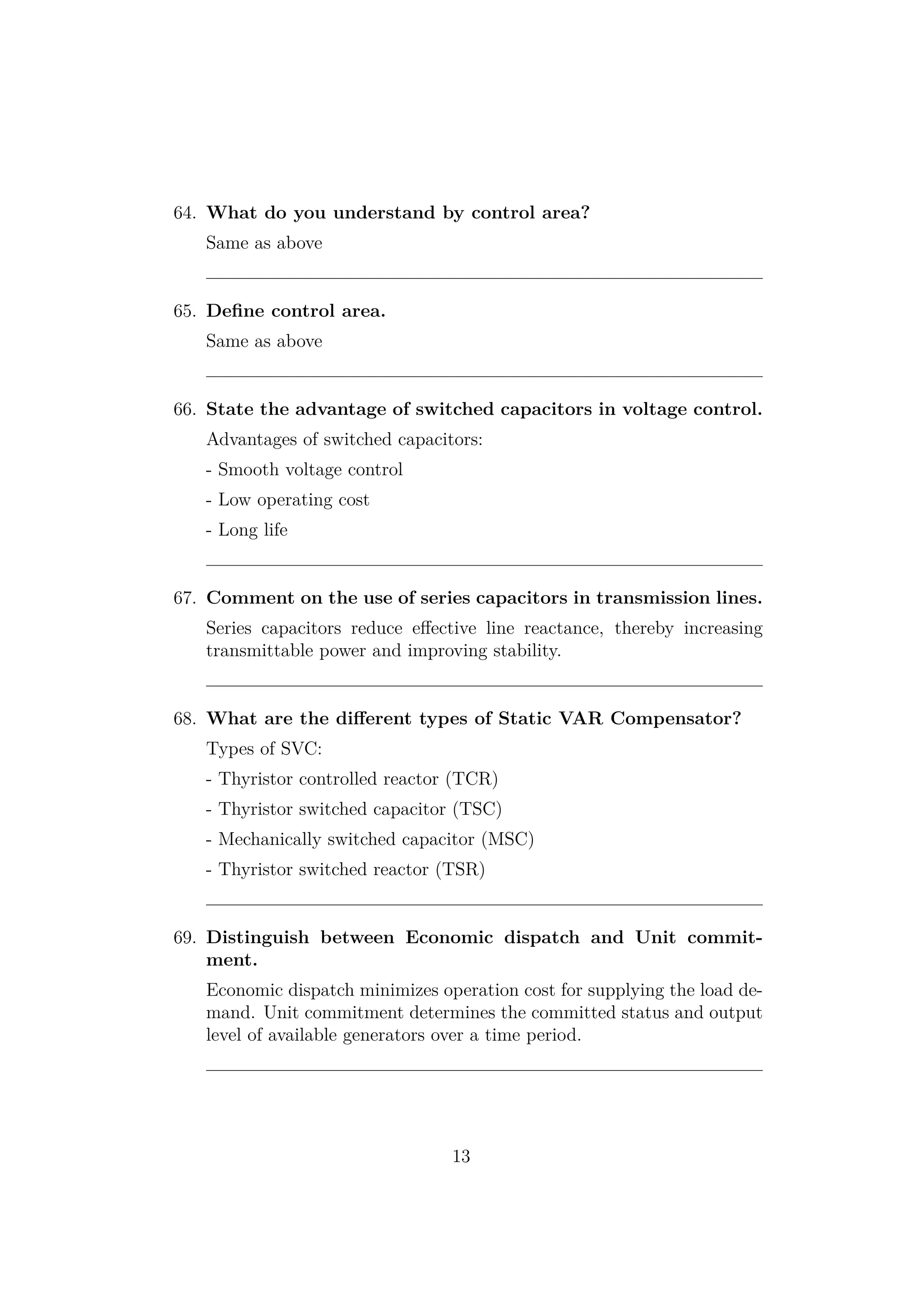 Power system operation Question and answers | PDF