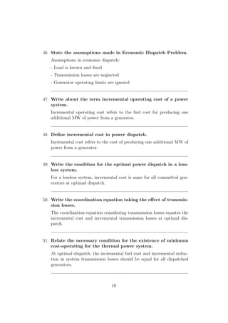 Power system operation Question and answers | PDF