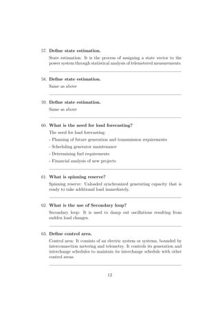 Power system operation Question and answers | PDF