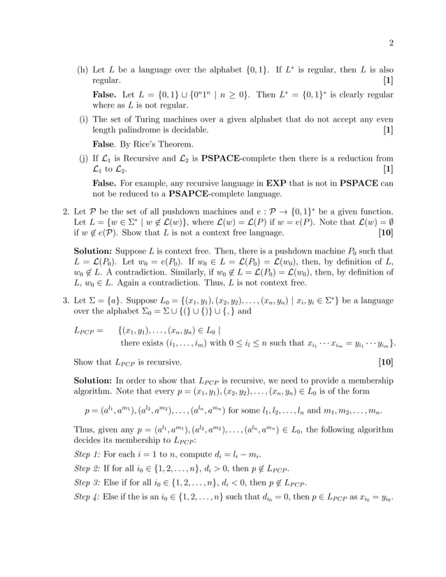 End semexam | Theory of Computation | Akash Anand | MTH 401A | IIT Kanpur | PDF