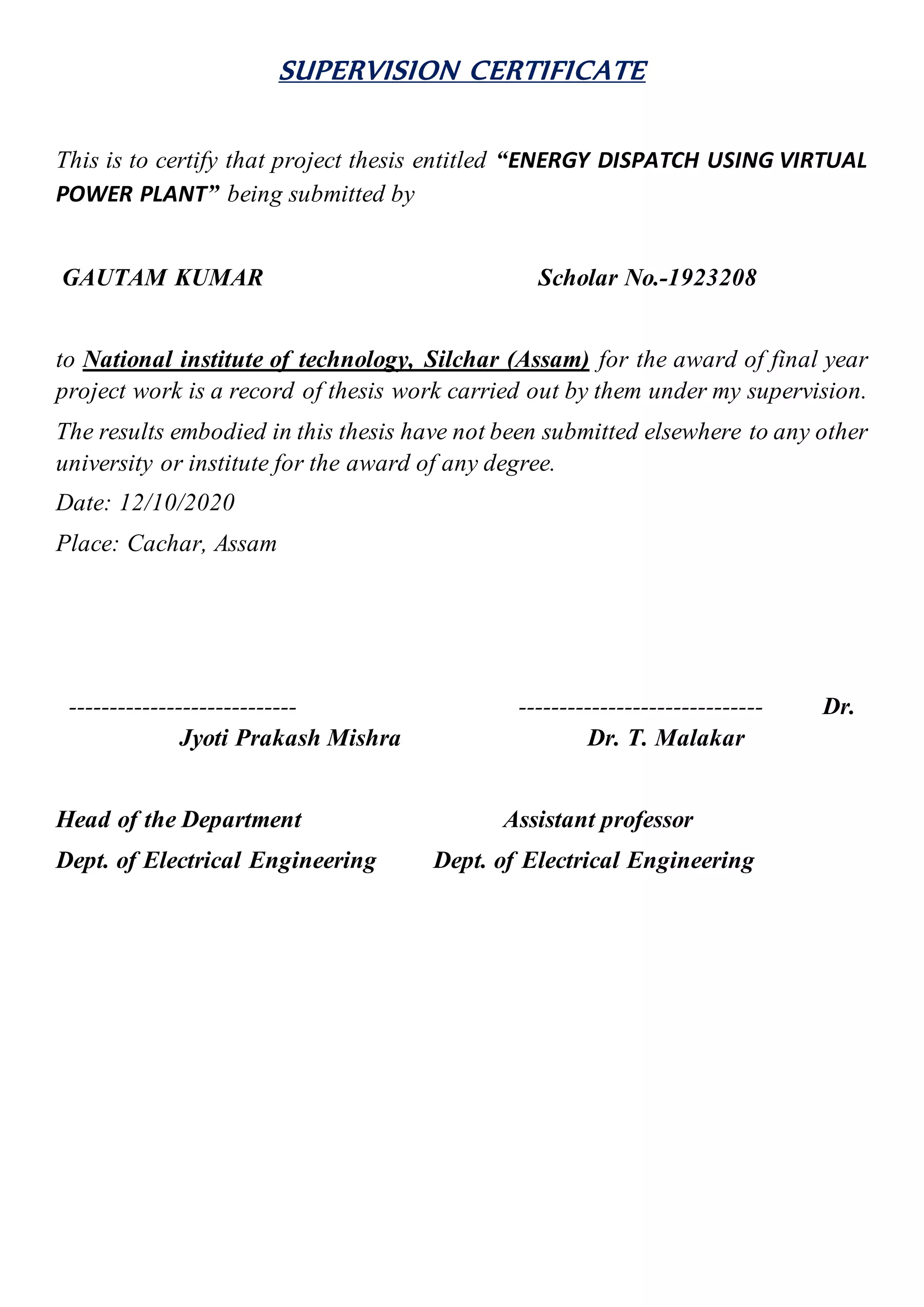 energy dispatch using virtual power plant | DOCX | Computer Networking | Computing