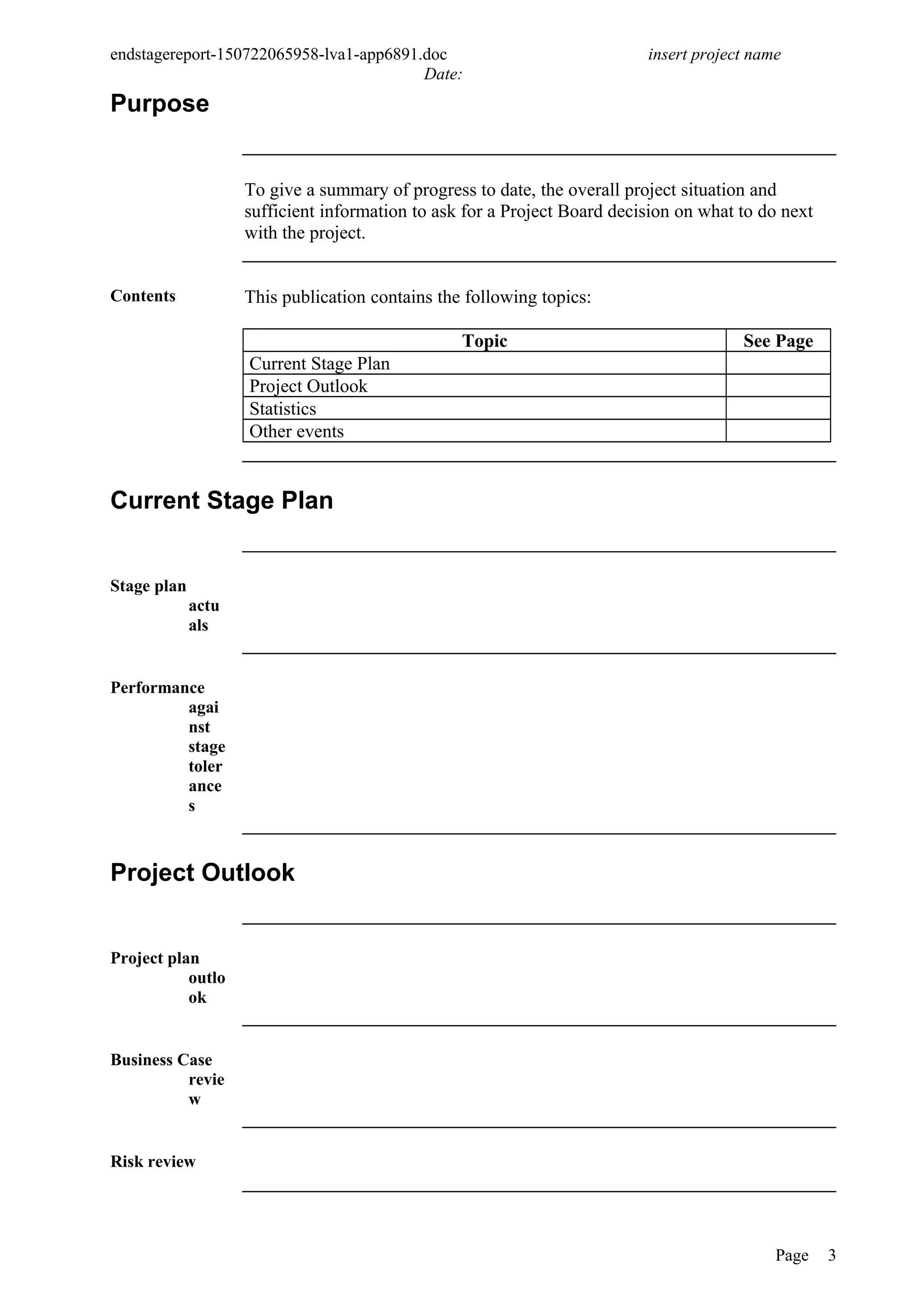 Prince 2: project managment Document, End stage report | DOC