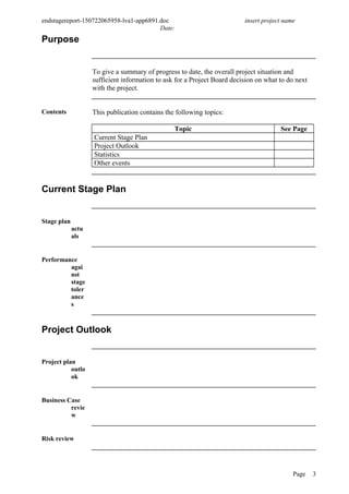 Prince 2: project managment Document, End stage report | DOC