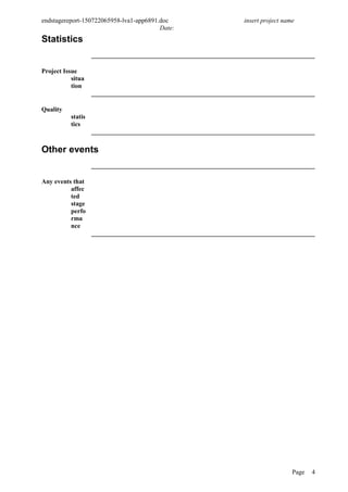 Prince 2: project managment Document, End stage report | DOC