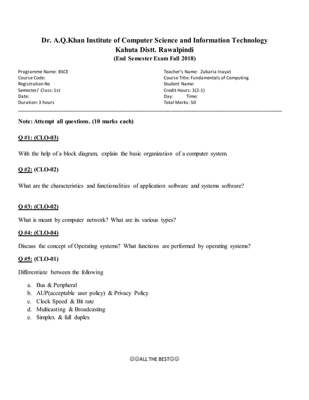 End term bsce fall18 26122018 | PDF