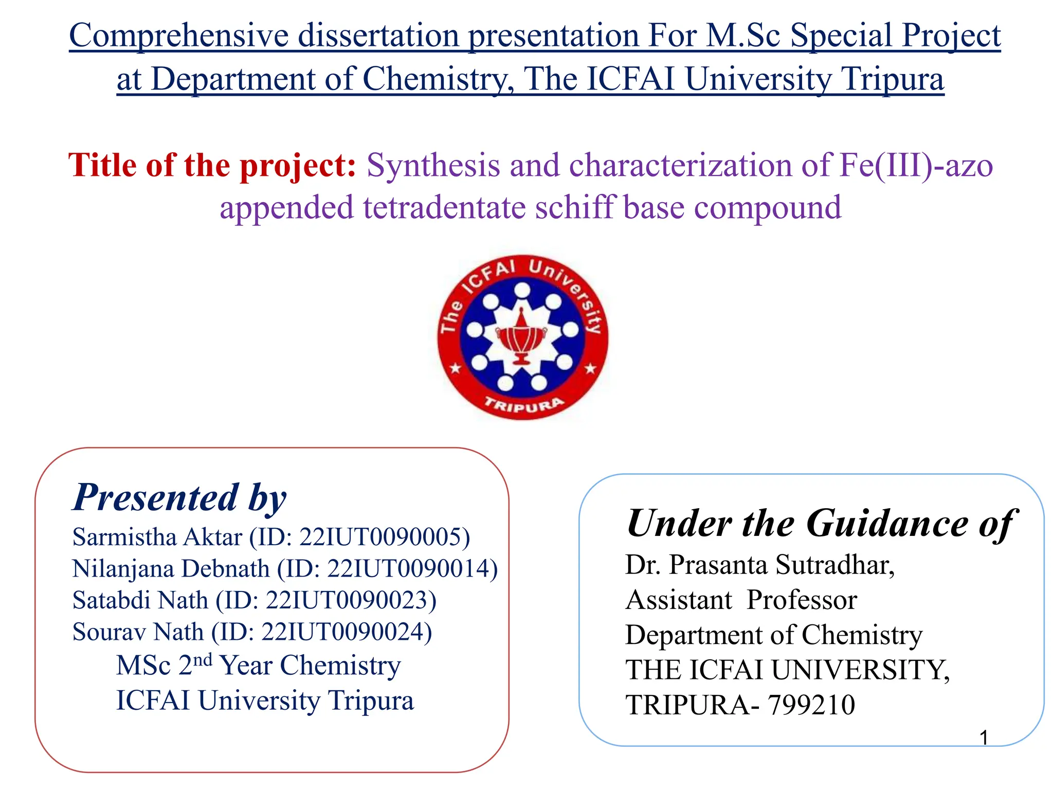 Schiff base complexes and its uses along with a fe complex | PPTX