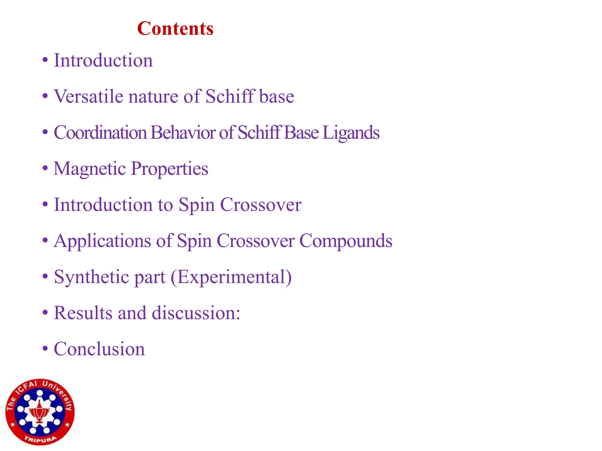 Schiff base complexes and its uses along with a fe complex | PPTX