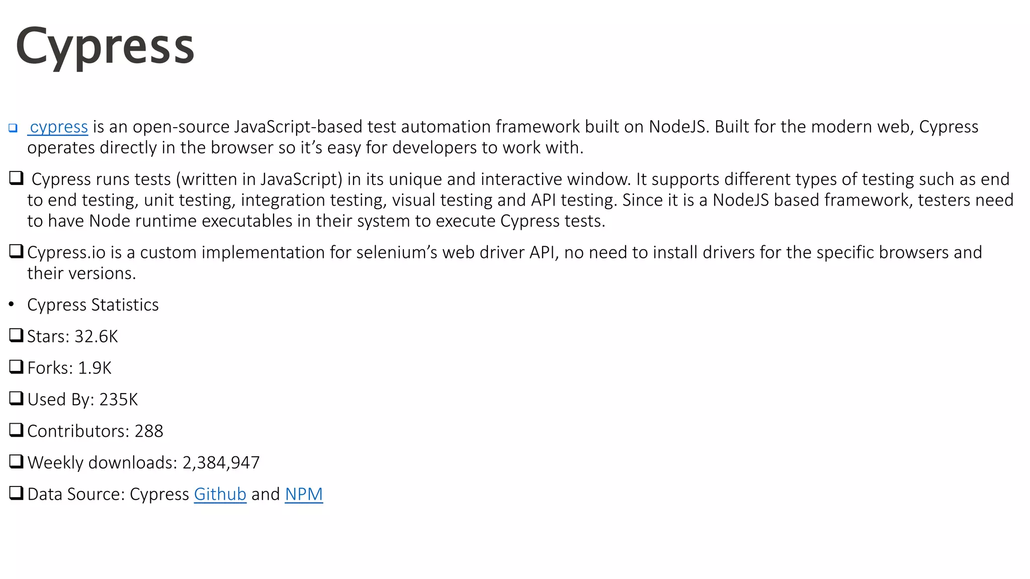 End to end test automation with cypress | PPTX | Web Development | Internet