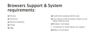 End to end test automation with cypress | PPTX | Web Development | Internet