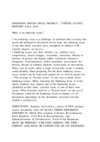 ENDURING ISSUES FINAL PROJECT – UNITED STATES HISTORY FALL 2019 | PDF