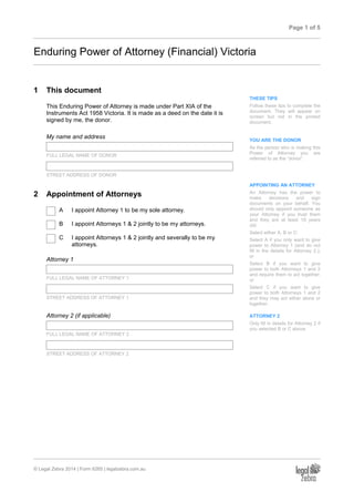 Enduring Power of Attorney (Financial) Victoria Template - Sample | PDF
