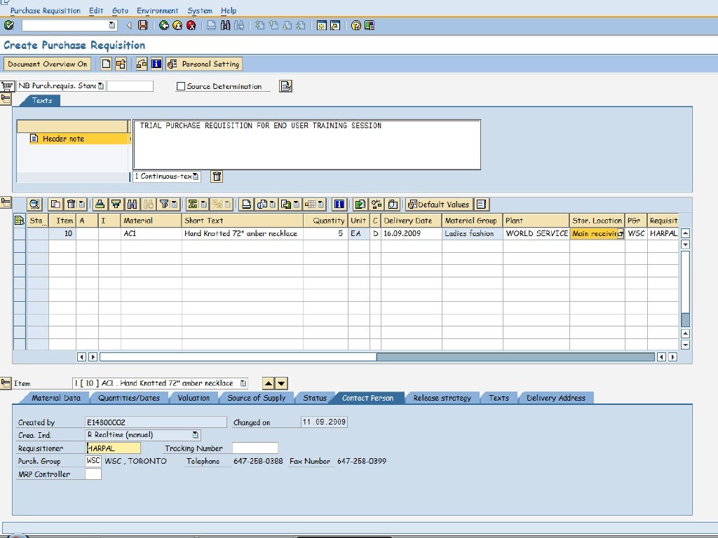 SAP END USER TRAINING MM01& ME51 N