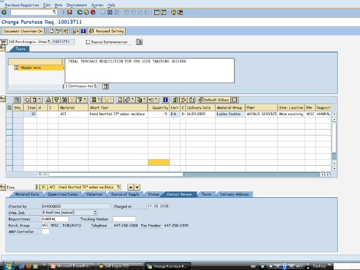 SAP END USER TRAINING MM01& ME51 N