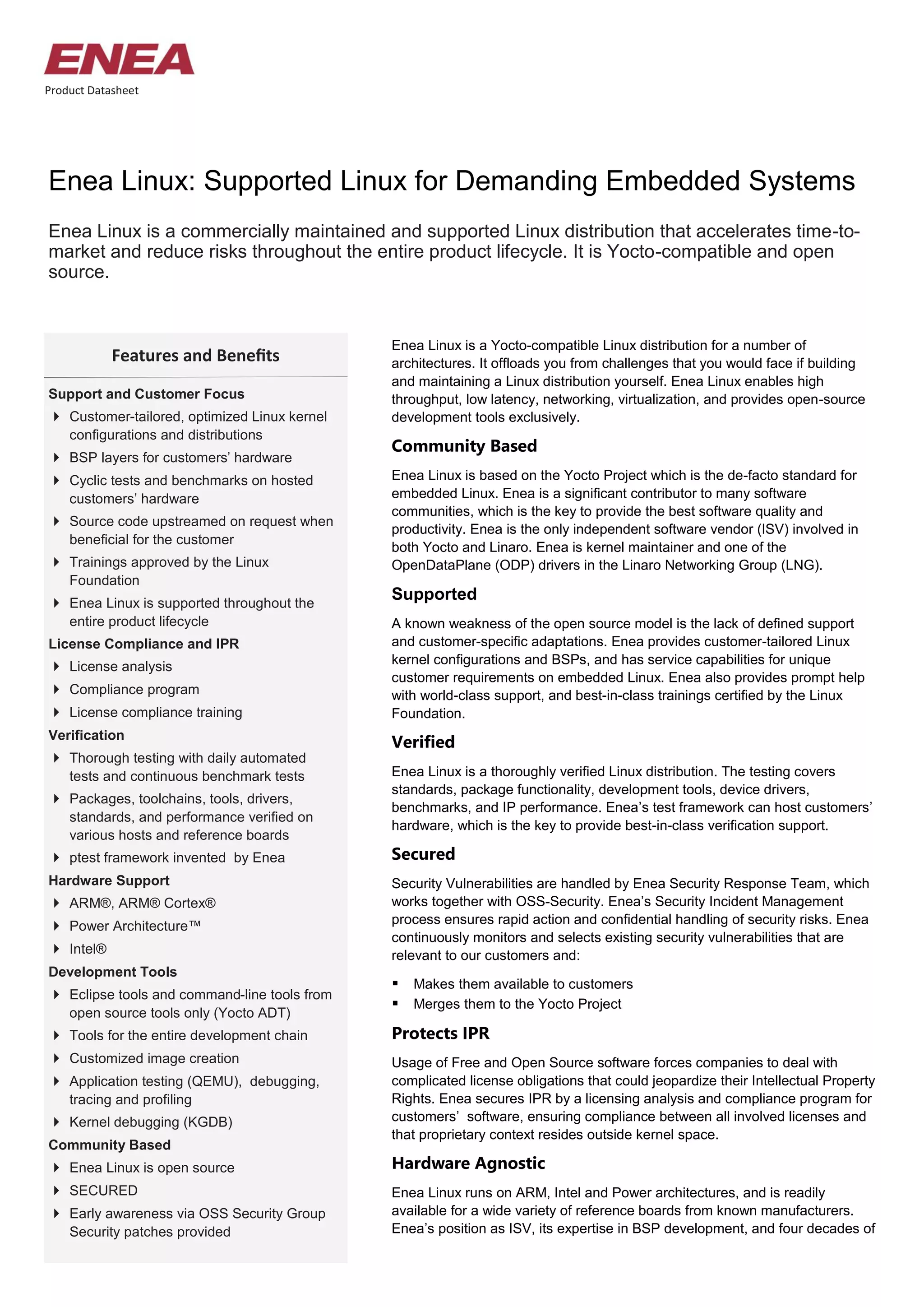 Enea Linux Datasheet | PDF
