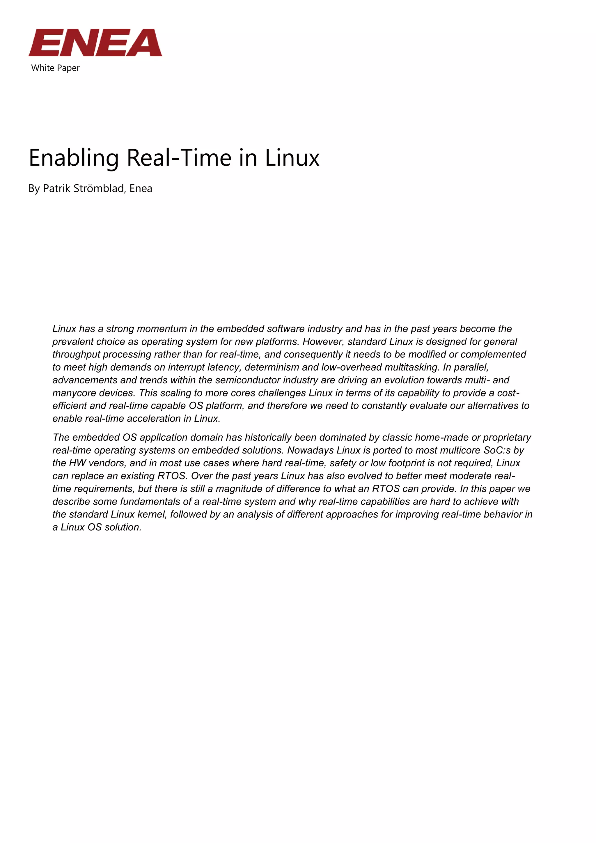 Enea Enabling Real-Time in Linux Whitepaper | PDF