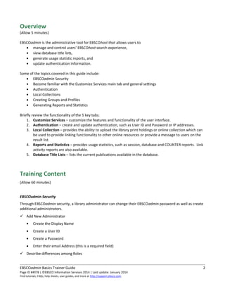 En ebscoadmin basics_trainerguide | DOC | Search | Internet