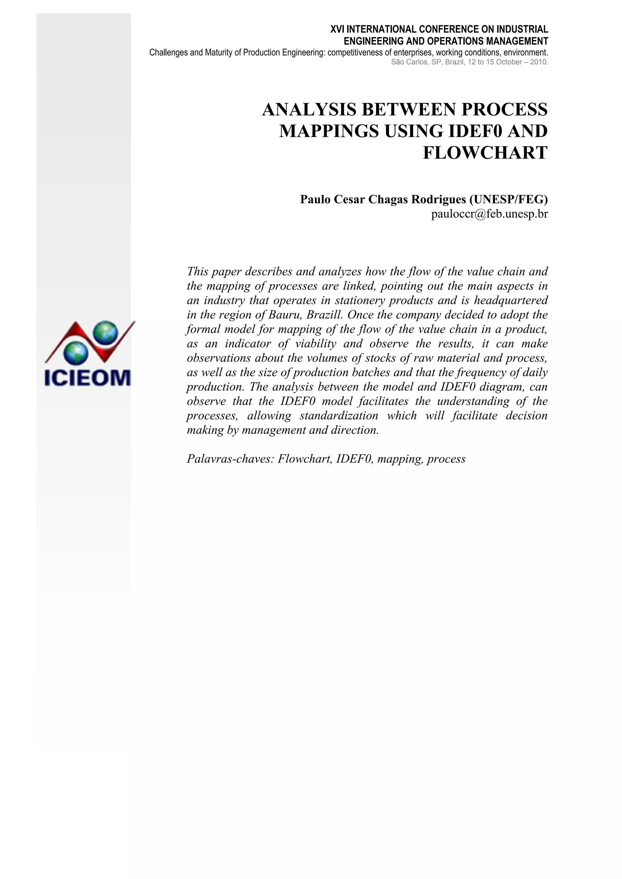 ANALYSIS BETWEEN PROCESS MAPPINGS USING IDEF0 AND FLOWCHART | PDF ...