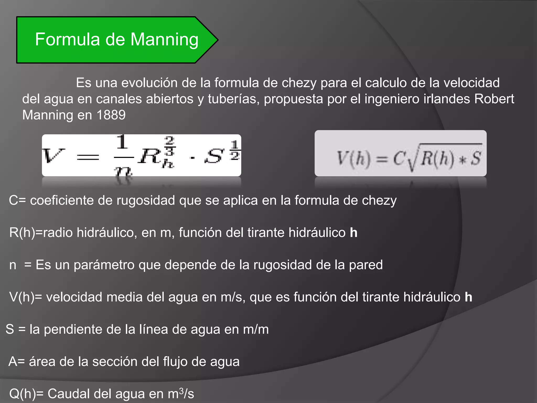 Energia especifica y cantidad de movimientos en un caudal ( formulas de ...