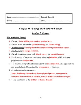 Chemical Energy Changes Explained | PDF