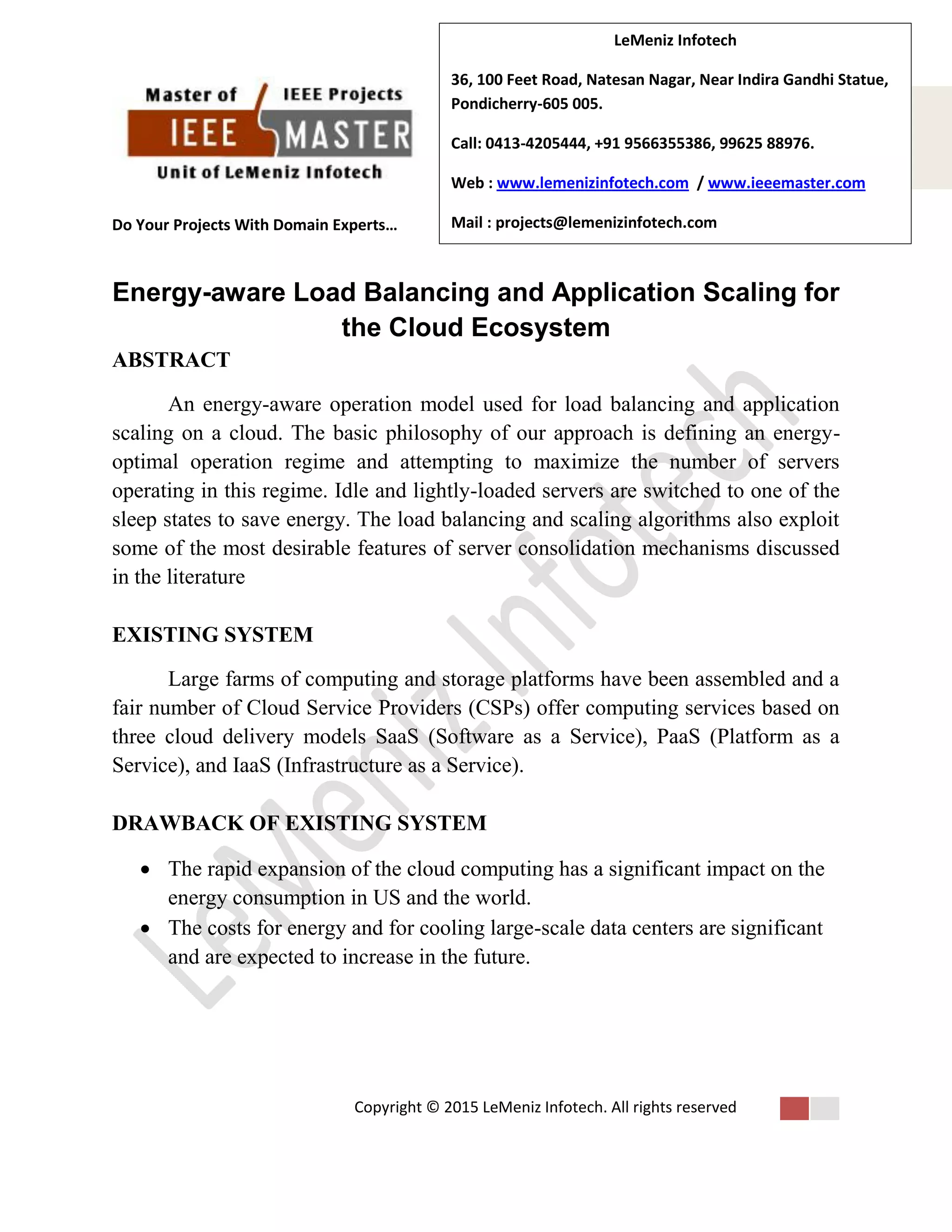 Energy aware load balancing and application scaling for the cloud ...