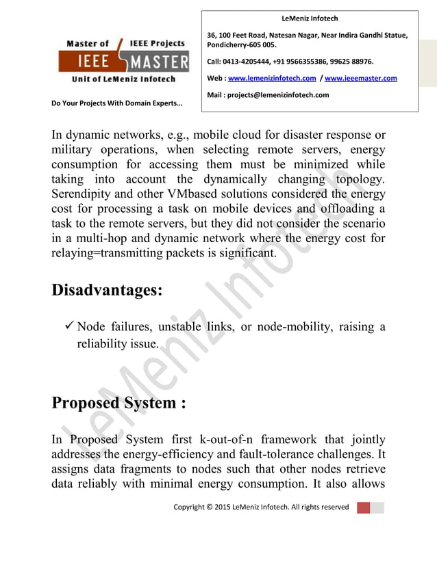 Energy efficient fault-tolerant data storage and processing in mobile cloud | PDF