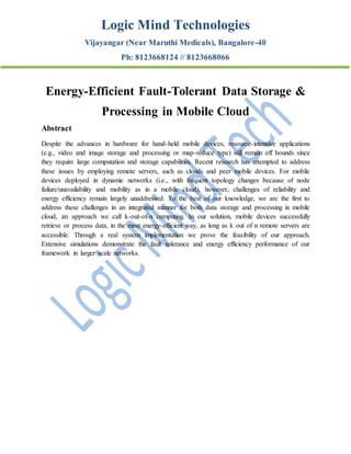 Energy efficient fault-tolerant data storage & processing in mobile cloud | PDF