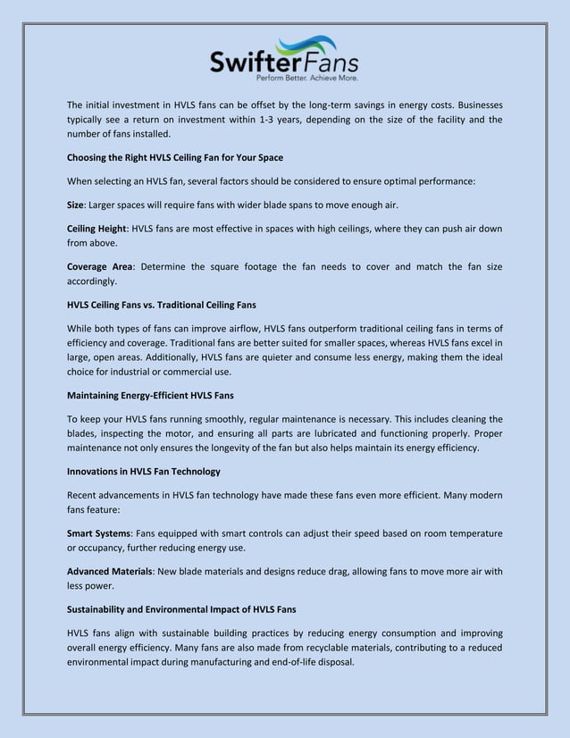 Energy-Efficient HVLS Ceiling Fans for Large Spaces and Warehouses | PDF | Home Appliances ...